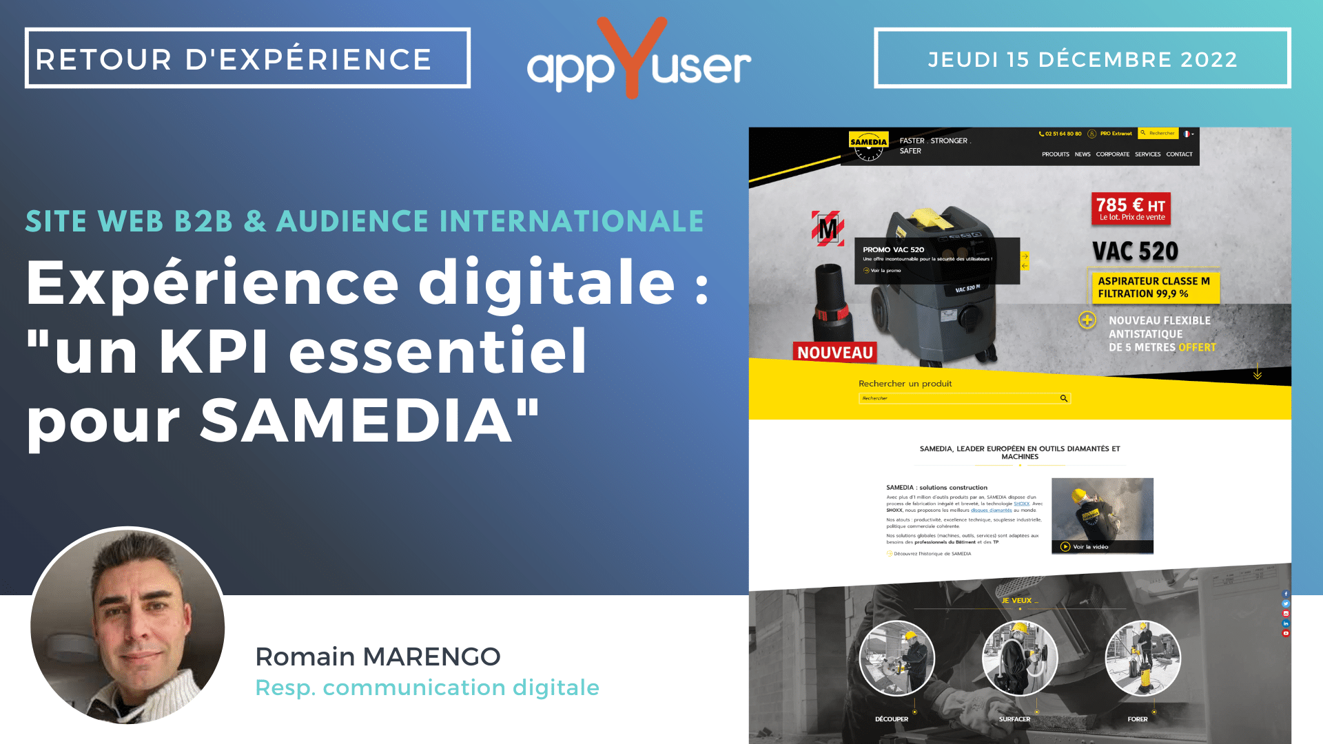 SAMEDIA : les résultats de suivi des performances web et de l'expérience digitale | Vidéos appYuser